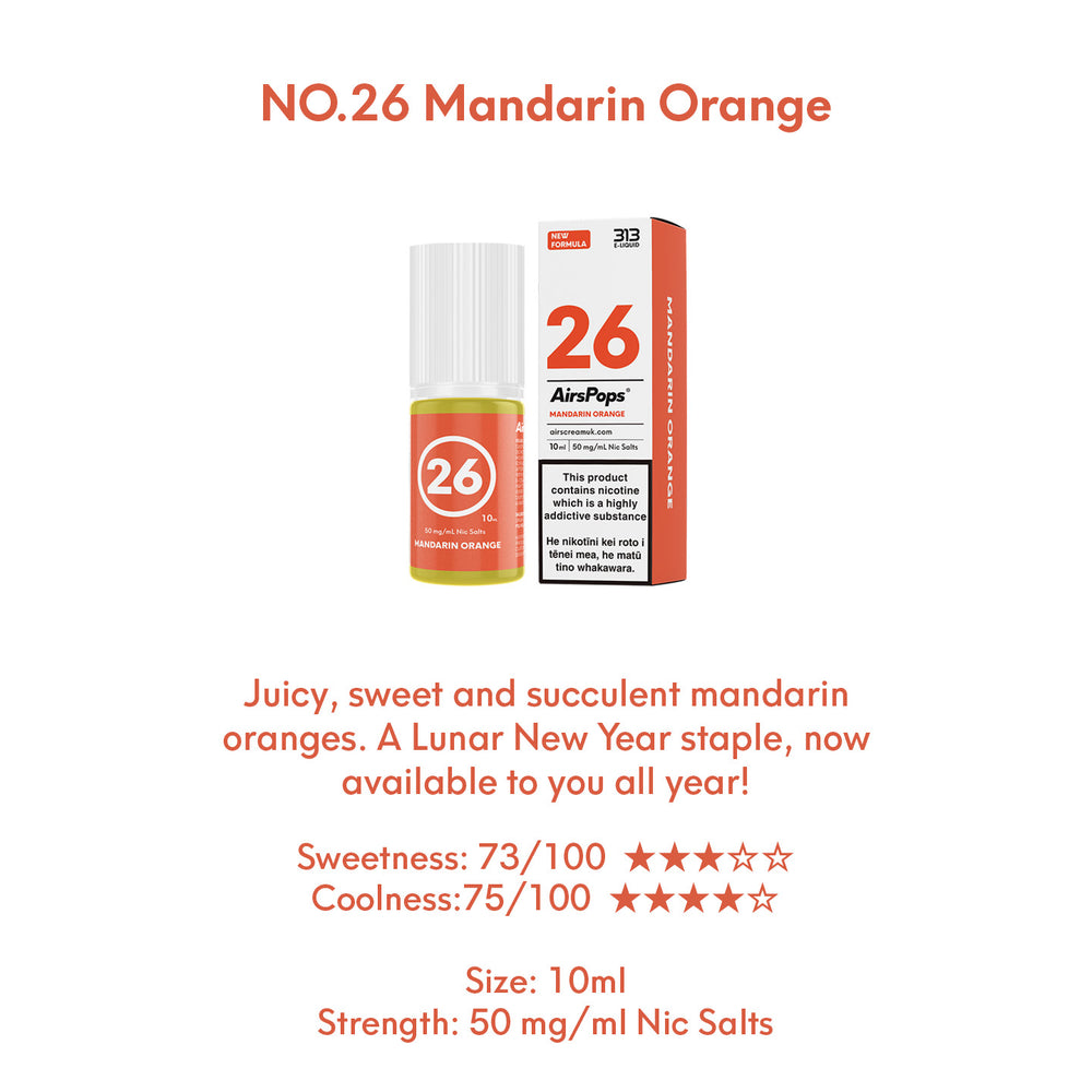 NO. 26 HONEY ORANGES ( Mandarin Orange)- AirsPops 313 E-LIQUID 10ml ...
