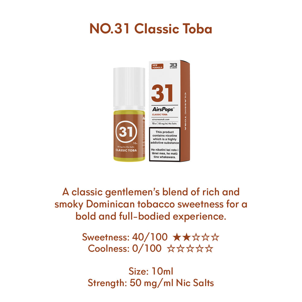NO. 31 TOBACCO (Classic Toba) - AirsPops 313 E-LIQUID 10ml – AIRSCREAM NZ